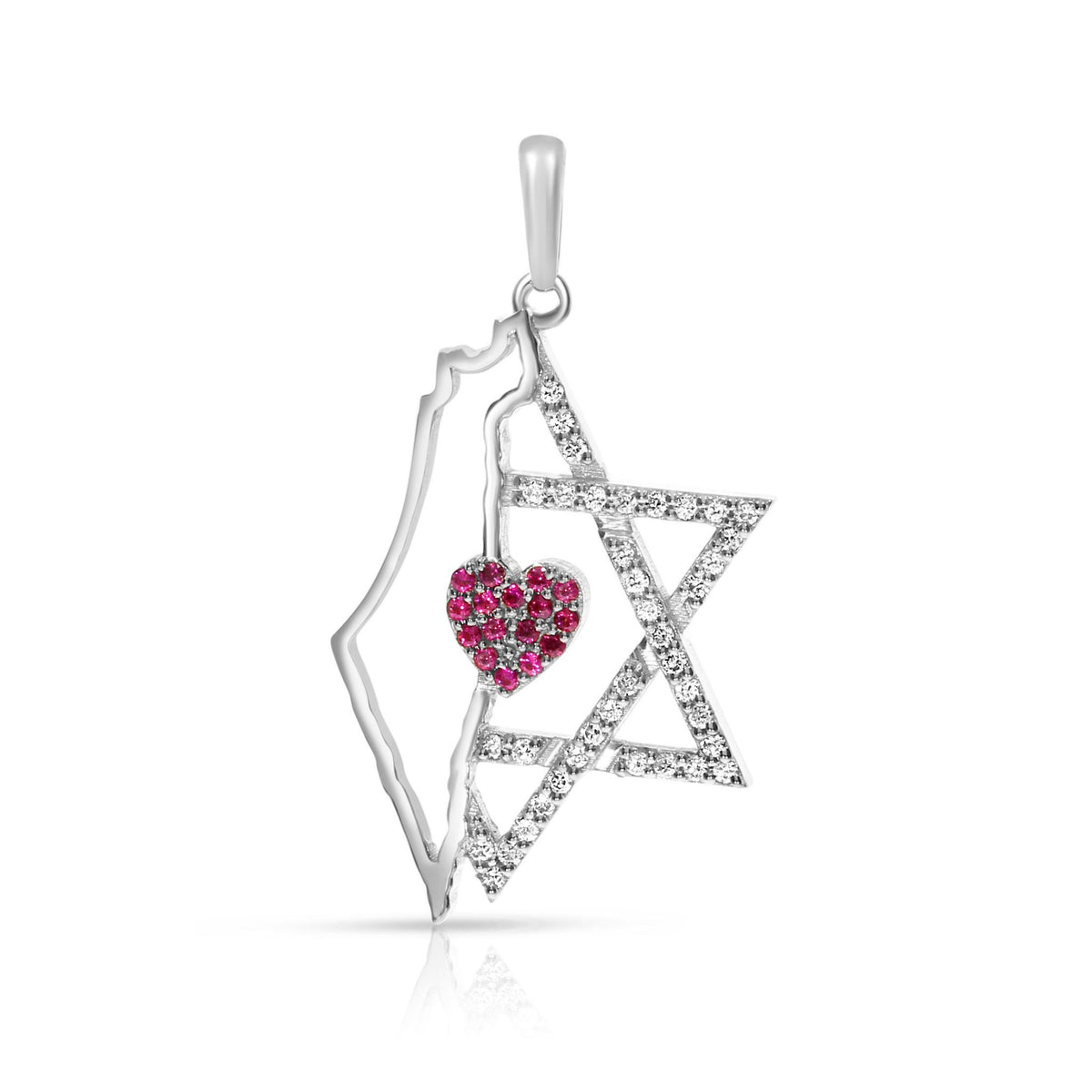 Israel And Star Of David Diamonds Pendant in 14K White Gold YB Soul